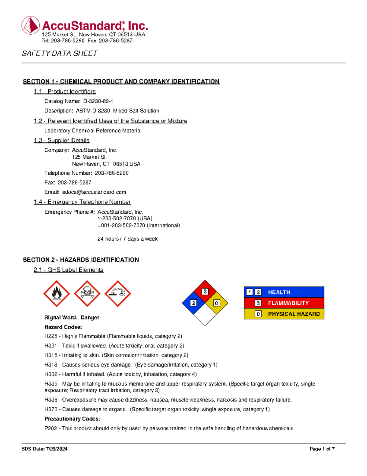 SDS D-3230-89-1 - SDS - SAFETY DATA SHEET SECTION 1 - CHEMICAL PRODUCT ...