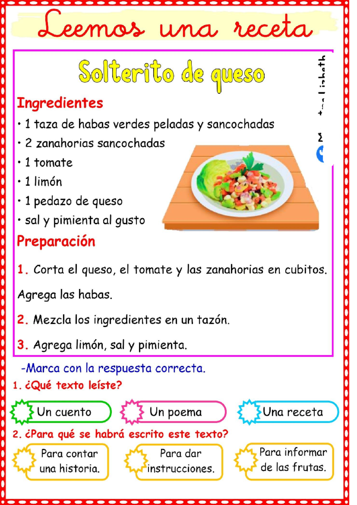 Leemos una Receta: Solterito de Queso y Papa a la Huancaína UAN - Studocu