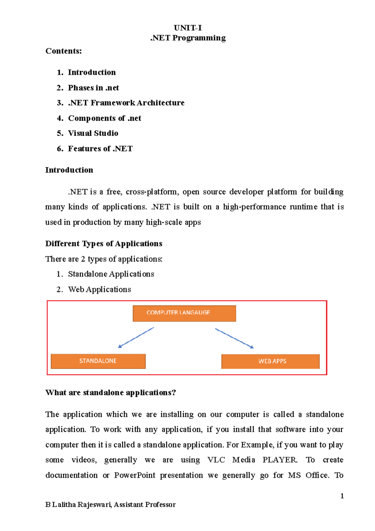 UNIT 1 - Intro to .NET Programming and Framework Architecture - Studocu