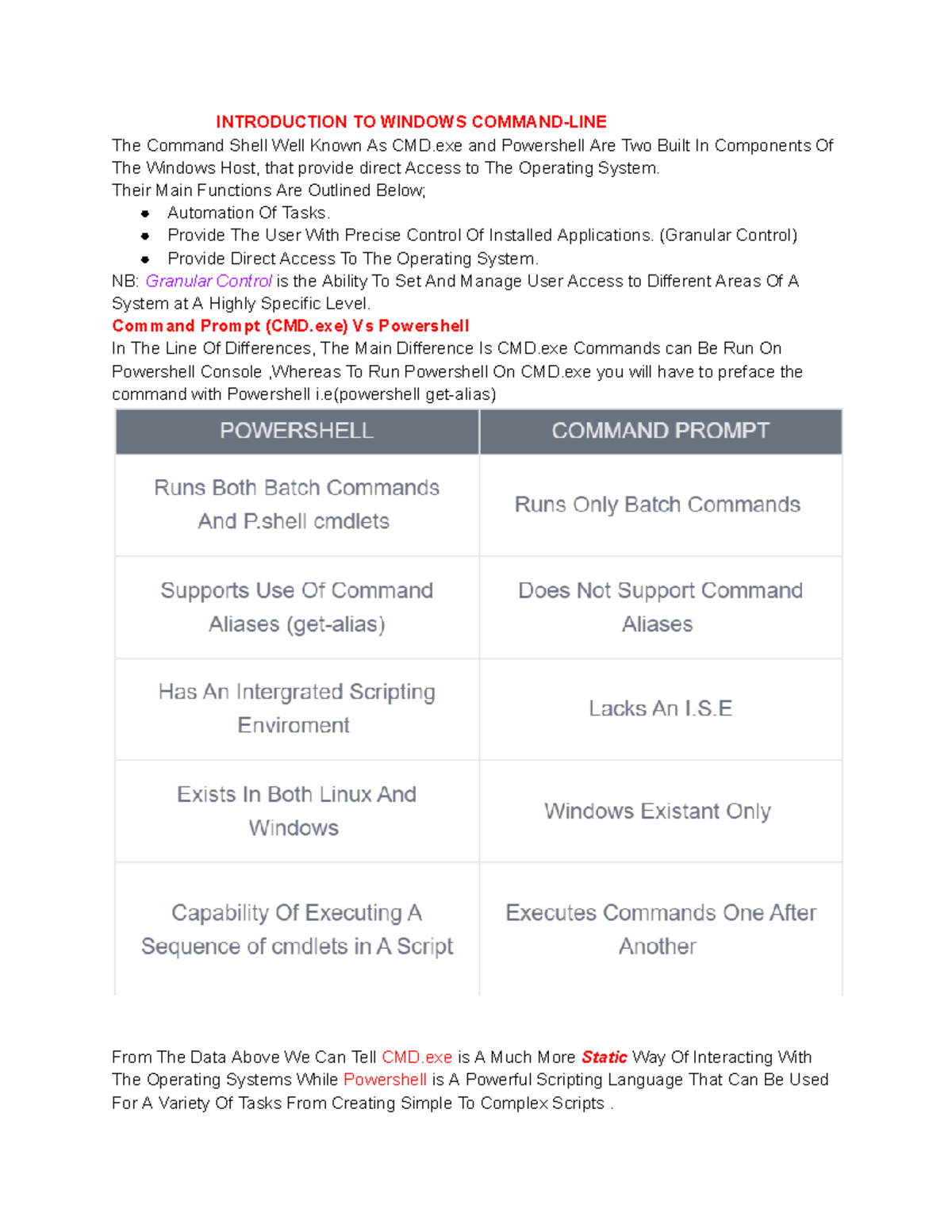 Introduction To Windows Command Line Introduction To Windows Command Line The Command Shell
