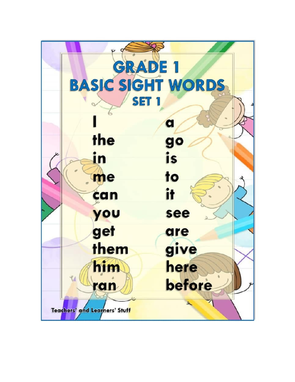 GRADE 1 Basic Sight Words - Reading Sets 1 to 4 - Studocu