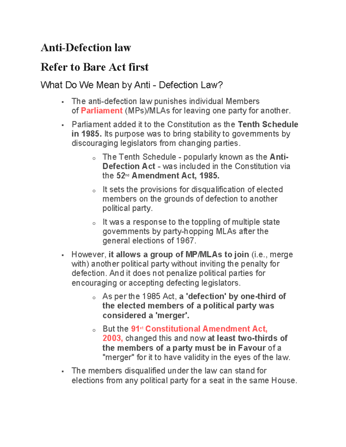 Anti-Defection Law: Insights & Implications - ligligl - Studocu