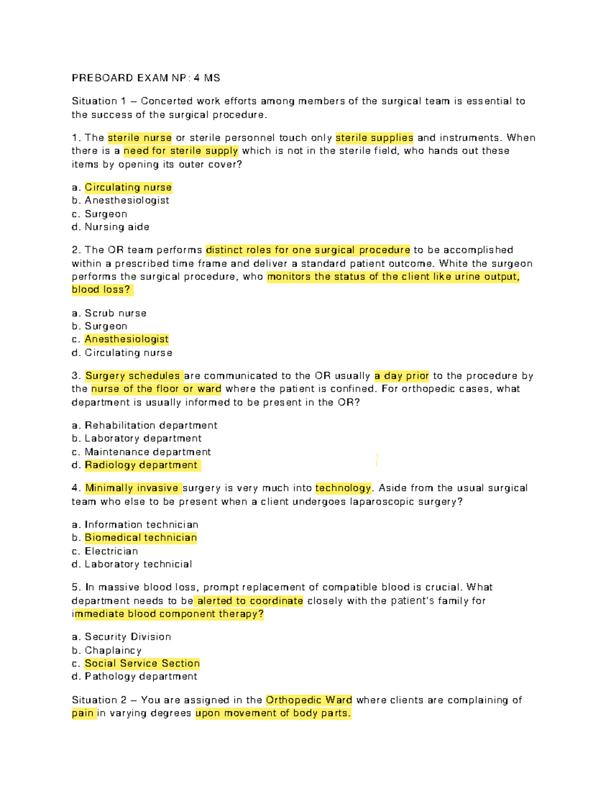 NP4 Surgical Team Practice Exam: Key Concepts and Questions - Studocu