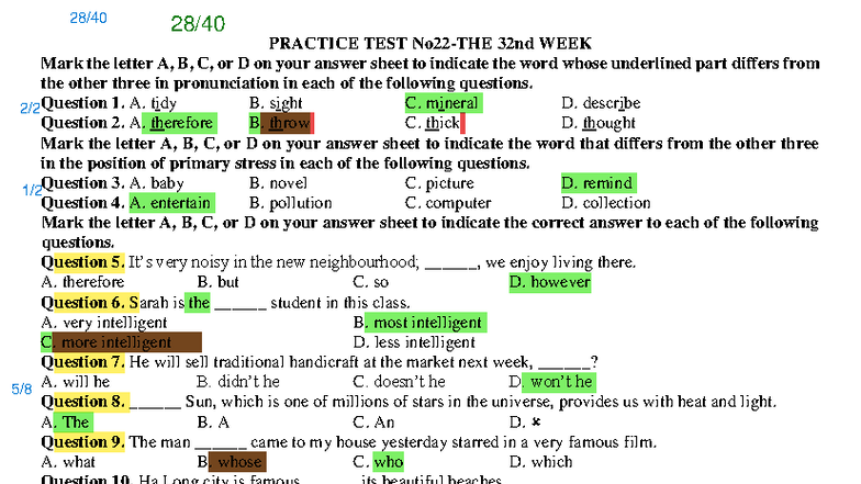 PRACTICE TEST 32nd WEEK - English Review Exam - Studocu