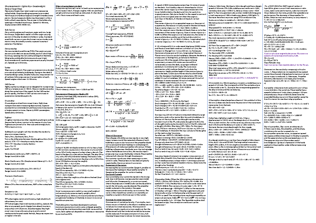 MA4856 Final Exam Cheatsheet: Displacement and Cargo Ship Dynamics ...