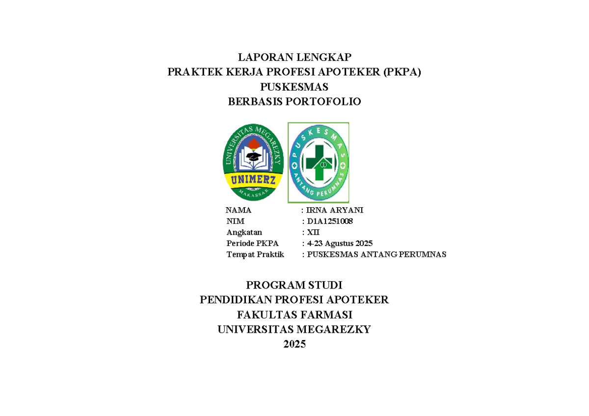 PORTOFOLIO PRAKTIK KERJA PROFESI APOTEKER (PKPA) MINGGU II - IRNA ...