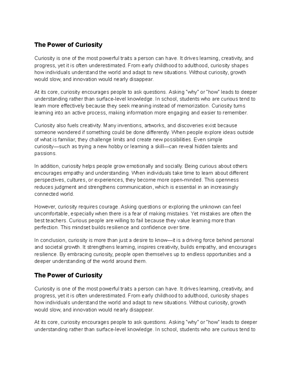 The Power of Curiosity: Insights from Essay 2 - Studocu