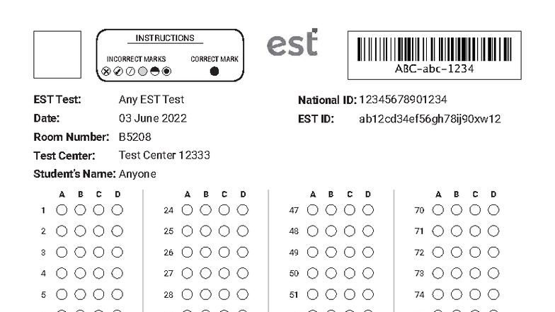 EST I - Sample Bubble Sheet for Test Administration - Studocu