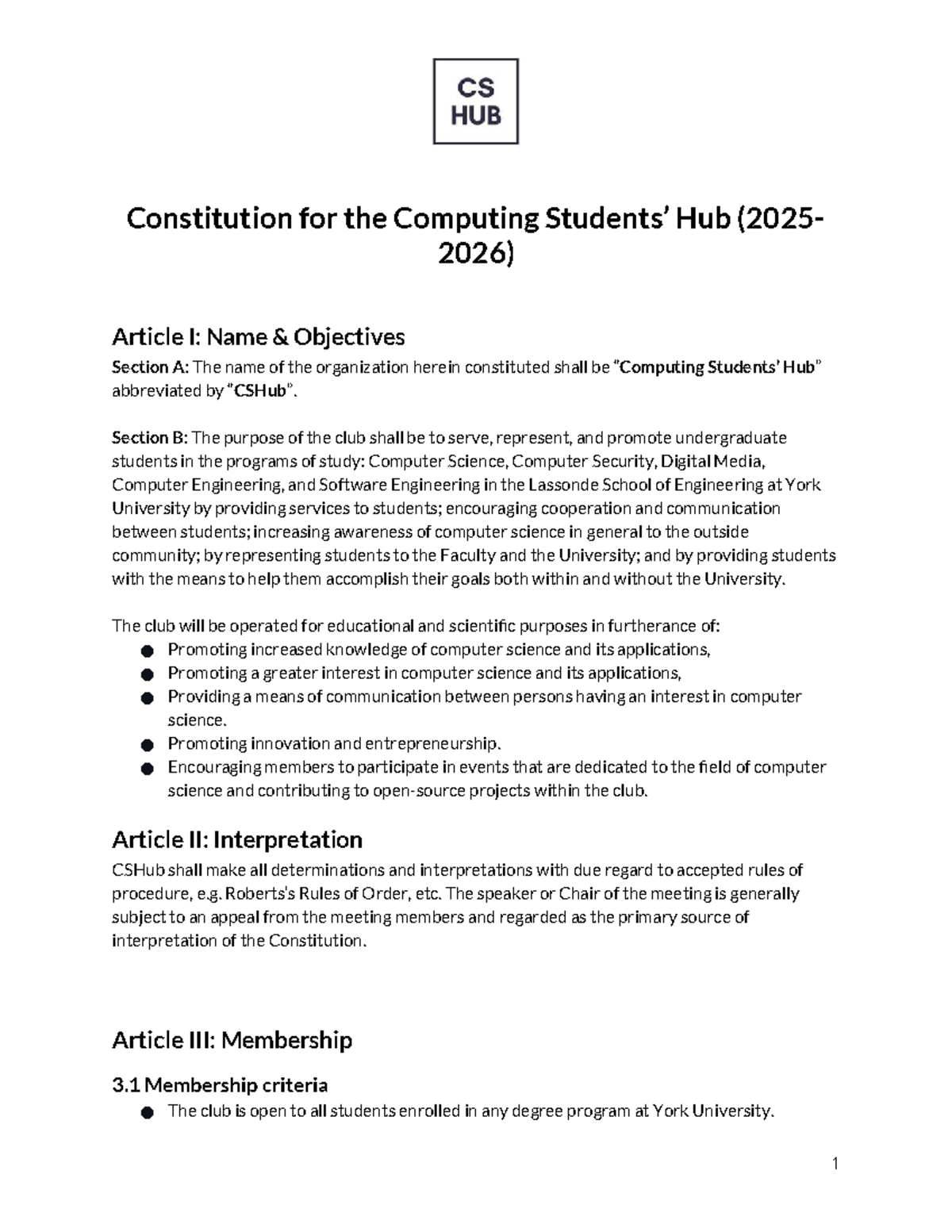 Constitution of the Computing Hub (CSHub) 2025-2026 - Studocu