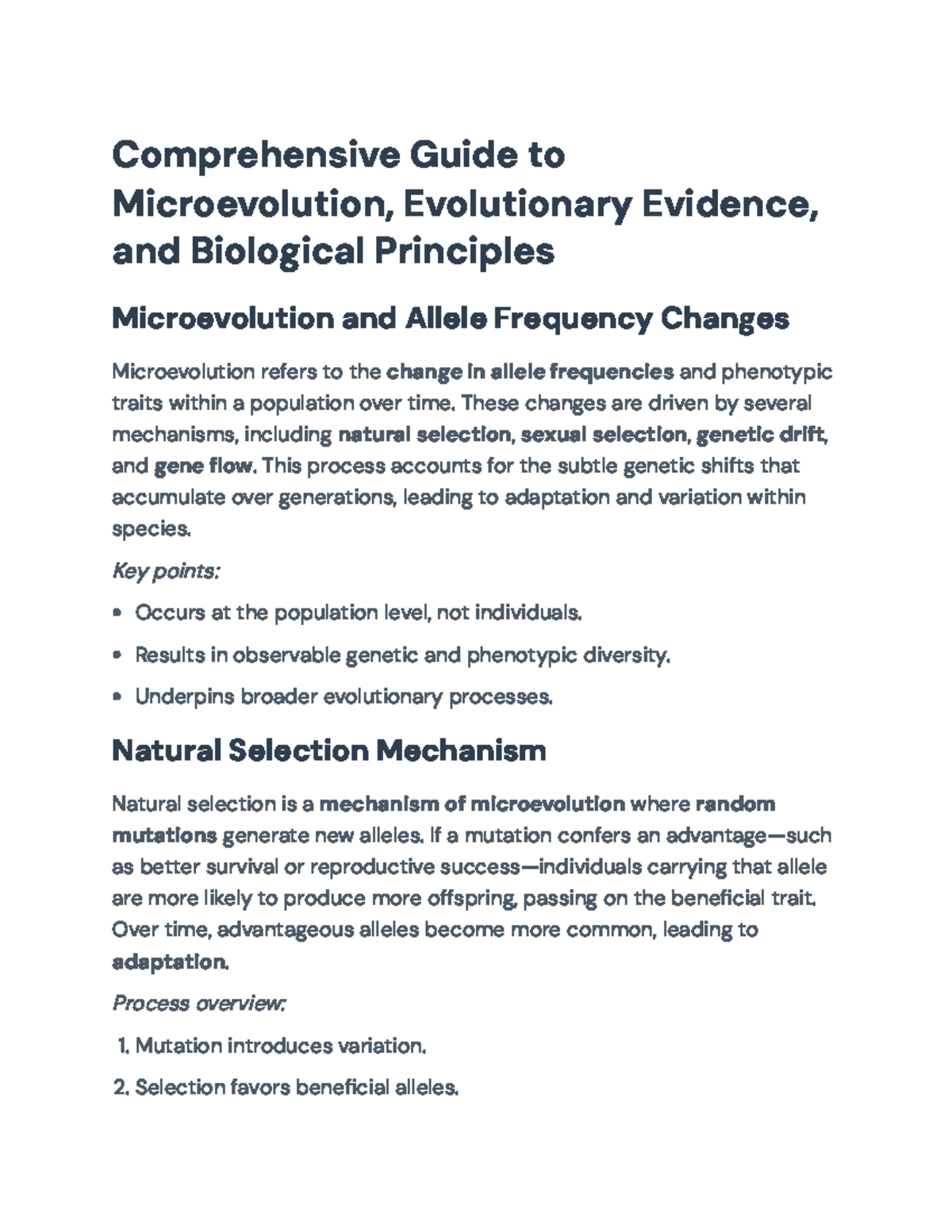 Comprehensive Guide to Microevolution & Evolutionary Evidence (BIO 101 ...