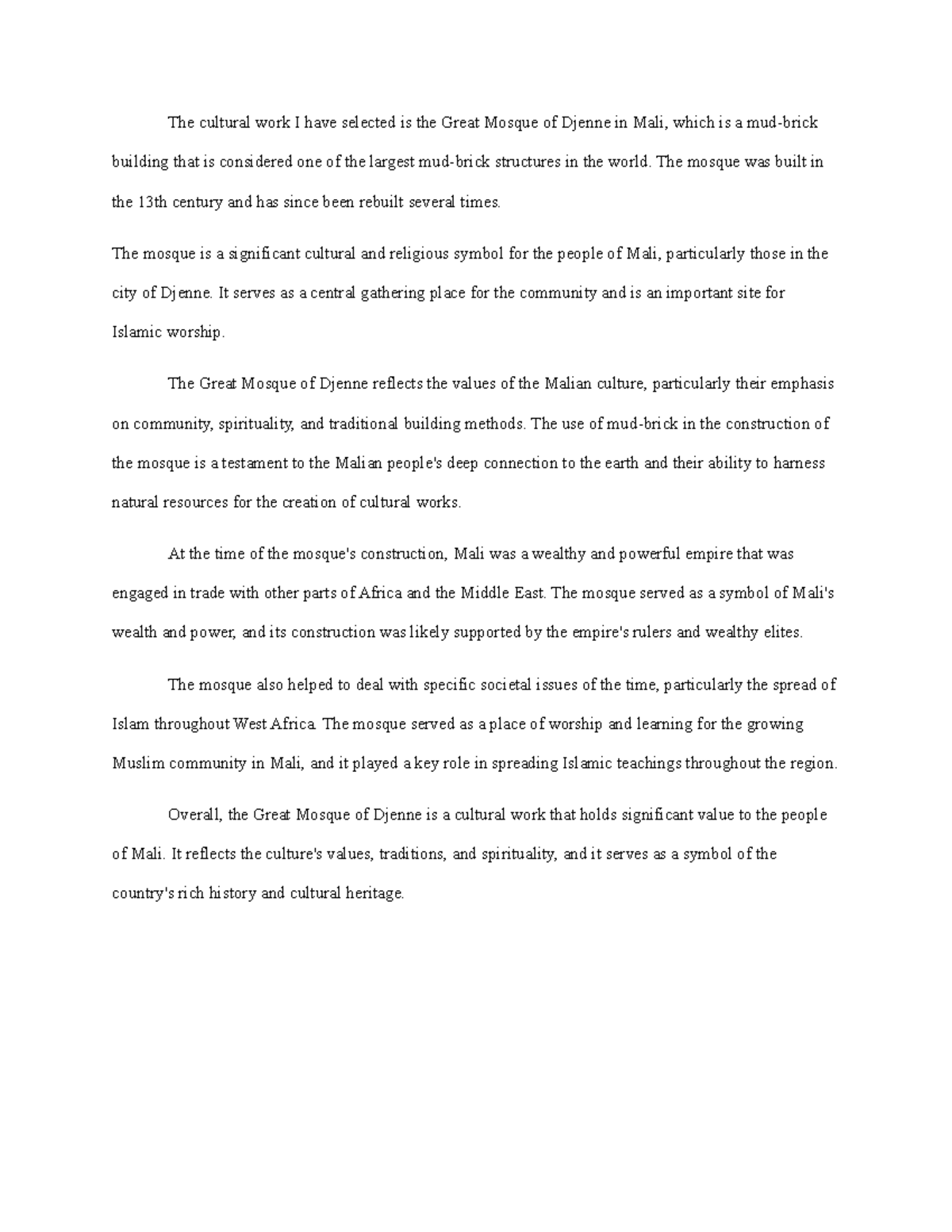 Humanities Module 5-2 - The cultural work I have selected is the Great ...
