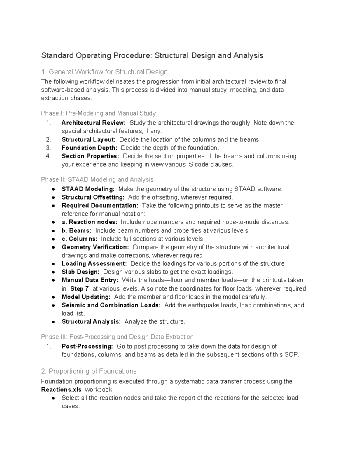 SOP: Structural Design & Analysis Workflow (Course Code: SDA101) - Studocu