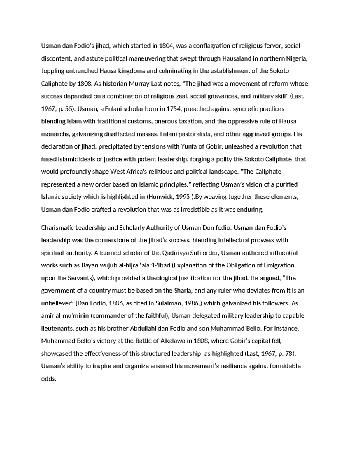 Usman dan Fodio and the Jihad Movement in Hausaland (1804-1808) - Studocu