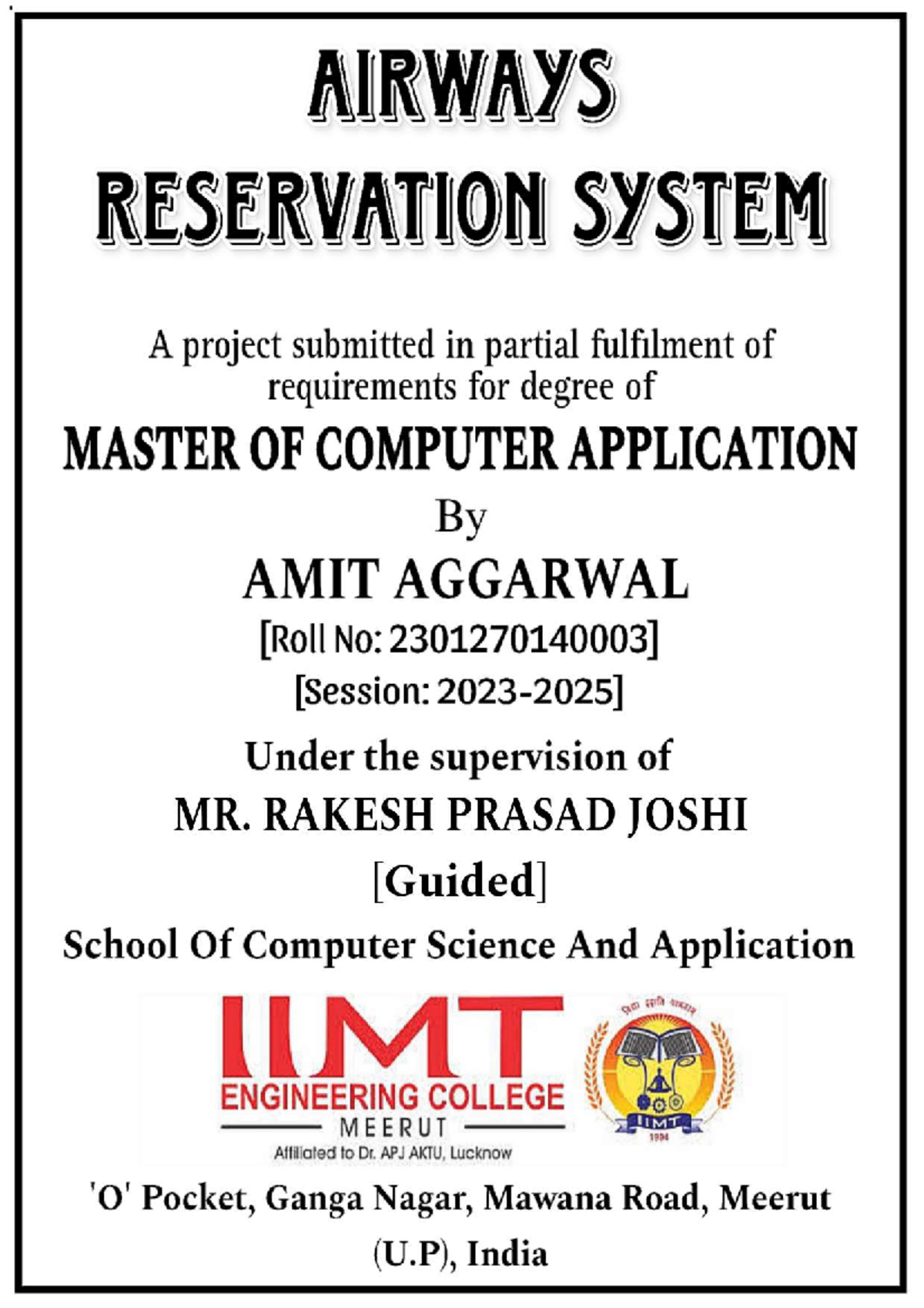 MCA 4th Sem Project Report: Airways Reservation System Overview - Studocu