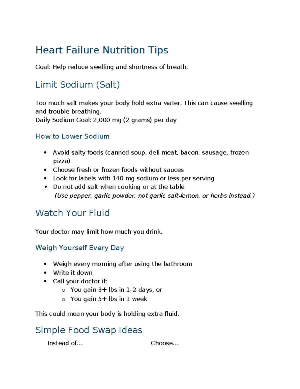 Heart Failure Nutrition Tips: Managing Sodium & Fluid Intake - Studocu