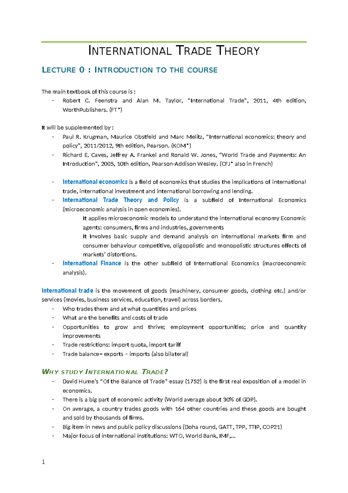INTL TRADE THEORY LECTURE 0: COURSE INTRODUCTION & OVERVIEW - Studocu