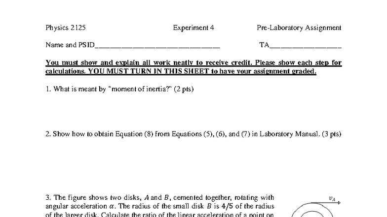 Physics 2125 Experiment 4 Pre-Lab Assignment: Detailed Calculations ...