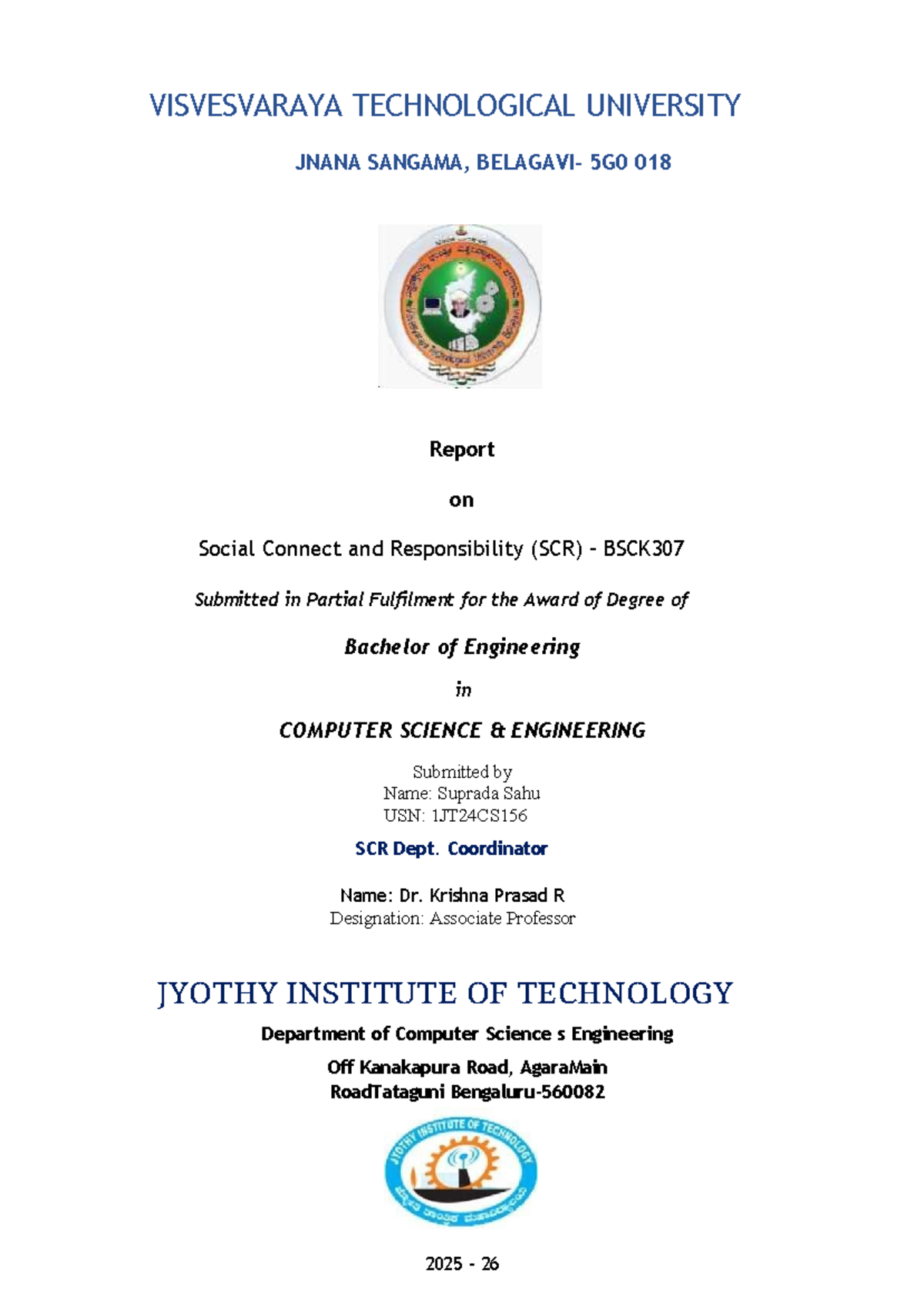 Report on Social Connect and Responsibility (SCR) BSCK307 - Studocu