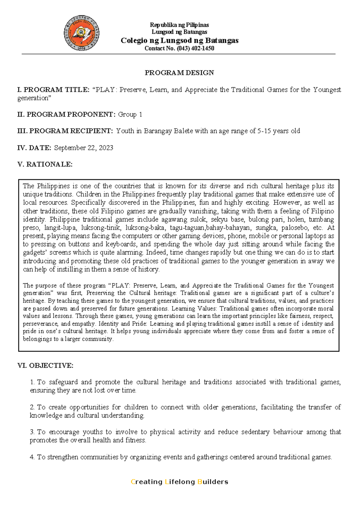 Program- Design - Use this for school purposes. - Republika ng ...