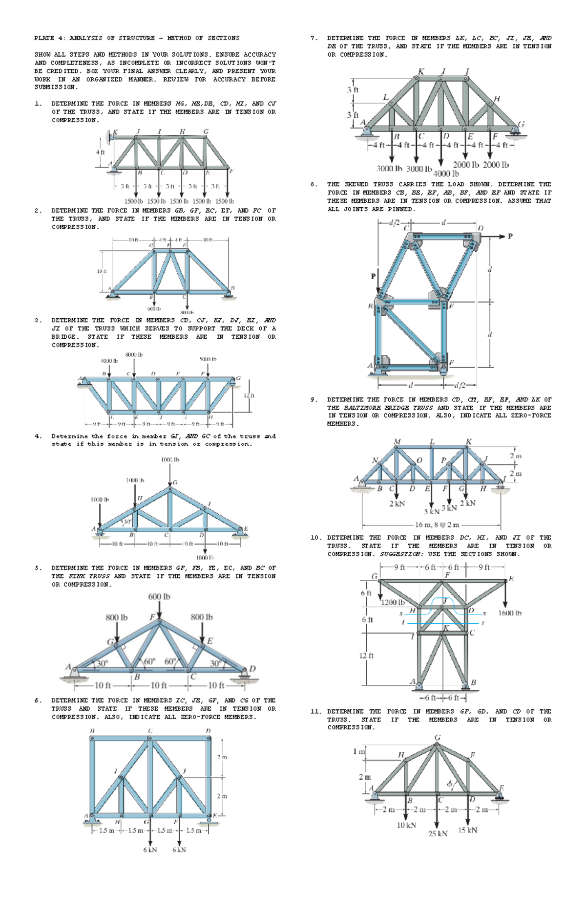 Plate 4: Method of Sections Analysis for Truss Forces - Studocu