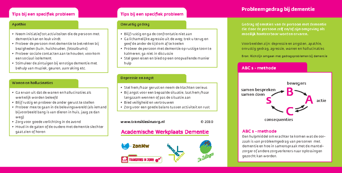 ABCs-methode: Probleemgedrag bij Dementie en Toepassingen - Studeersnel