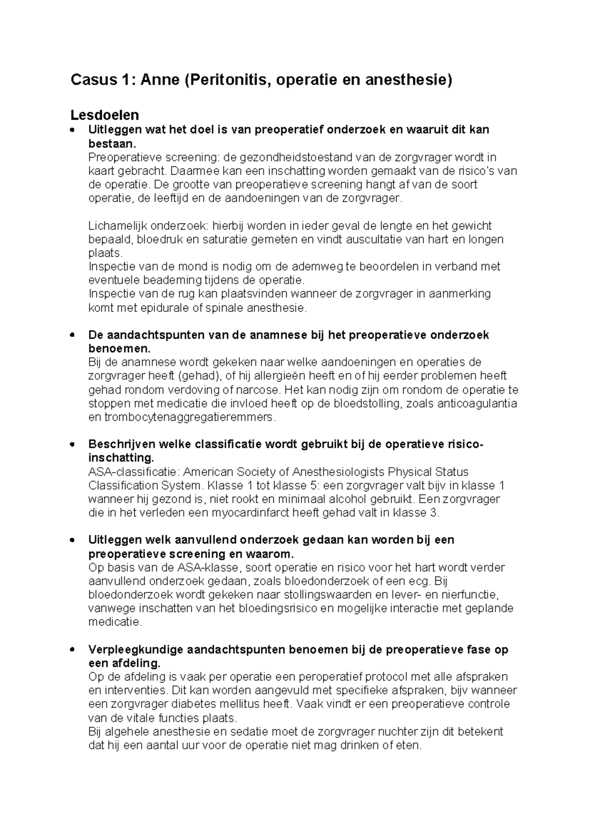 Casus 1: Peritonitis, Operatie en Anesthesie - Lesdoelen en ...