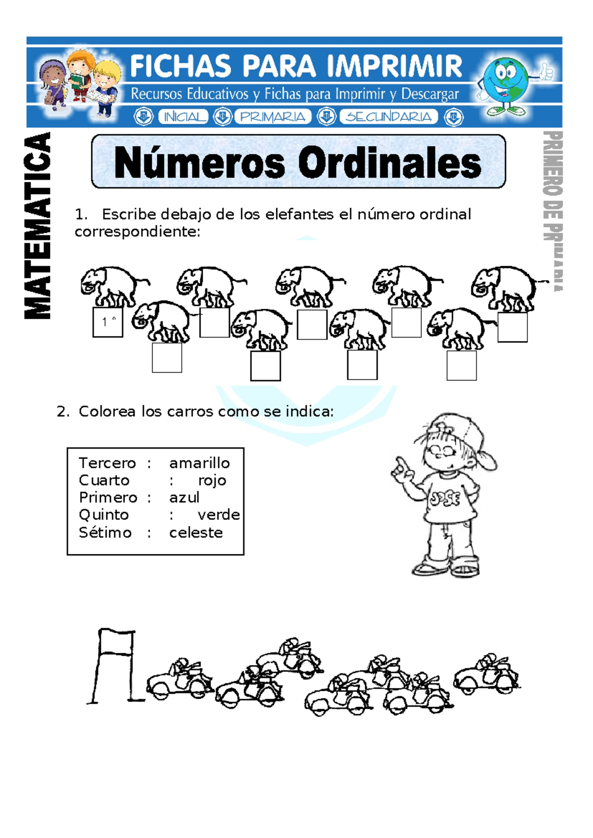 Hoja De Trabajo De Numeros Ordinales 1 10