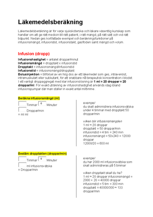 BERÄ Kning: Dosering och Spädning av Läkemedel för Examensfrågor - Studocu
