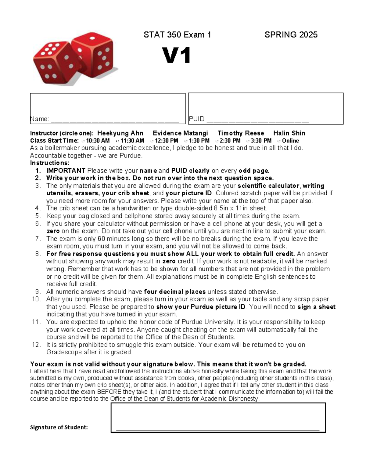 STAT 350 Exam 1 Solutions - Spring 2025 Version 1 - Studocu