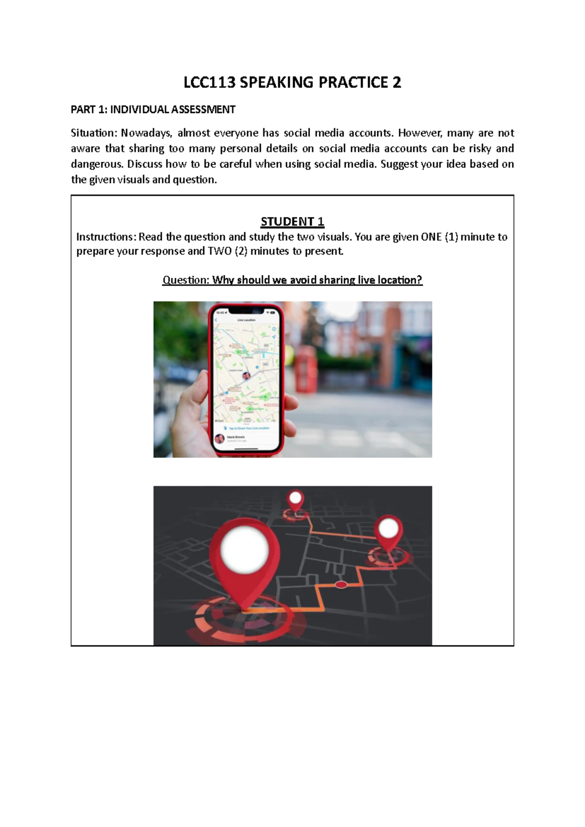 LCC113 Speaking Practice 2: Social Media Safety and Awareness - Studocu