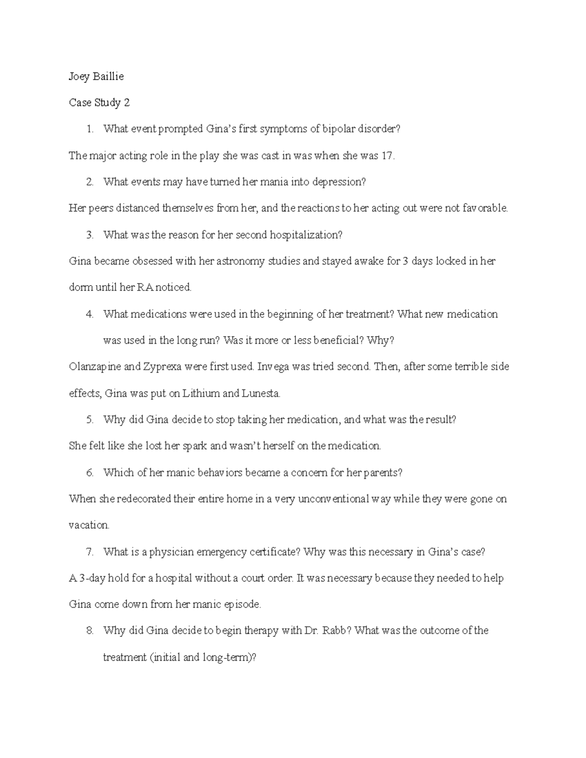 Case Study 2: Analyzing Bipolar Disorder in Gina's Journey - Studocu