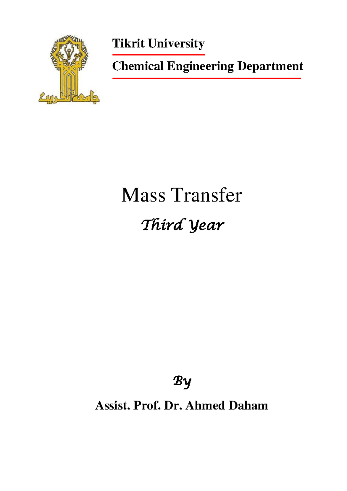Mass Transfer Concepts and Applications - Third Year CE 2023 - Studocu