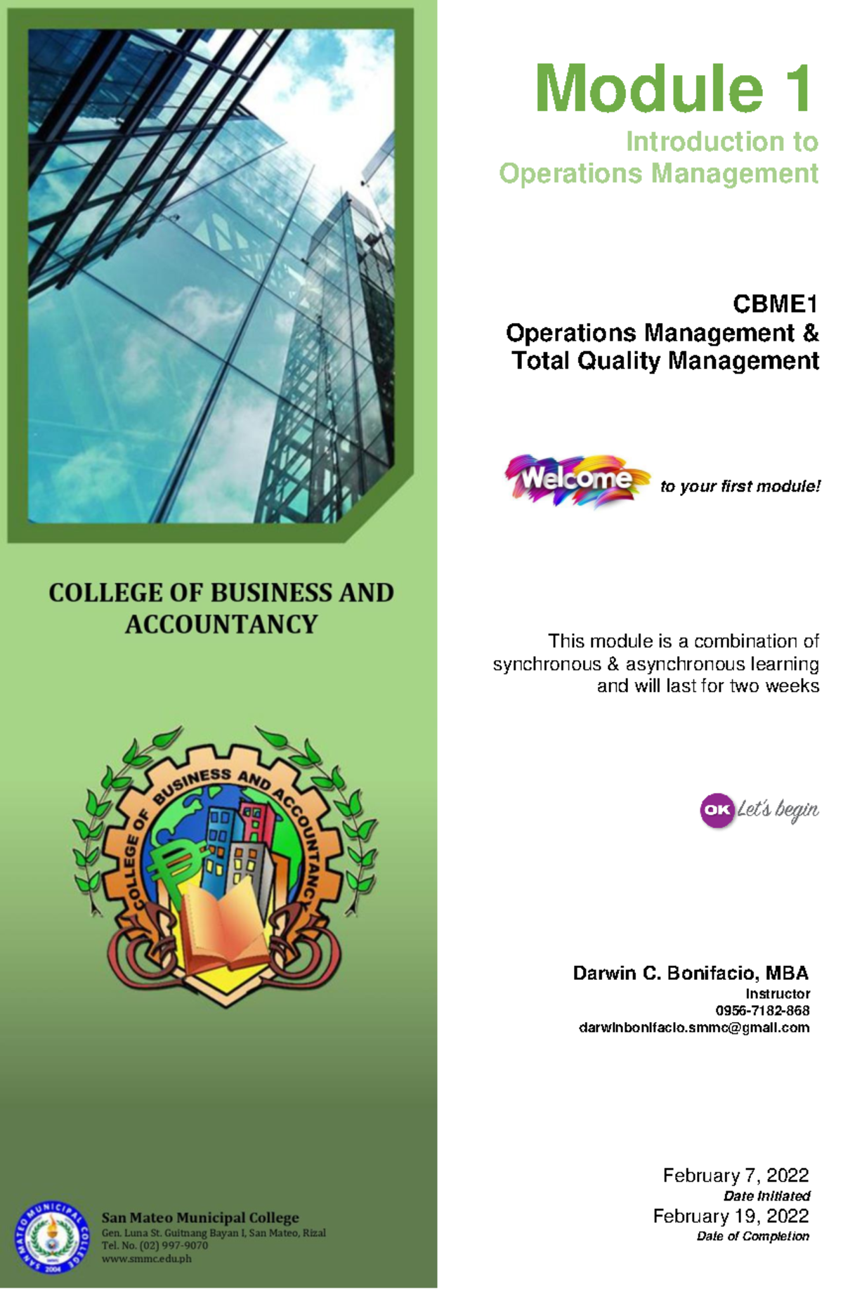 CBME1 Module 1: Intro to Operations Management & Total Quality Mgt - Studocu