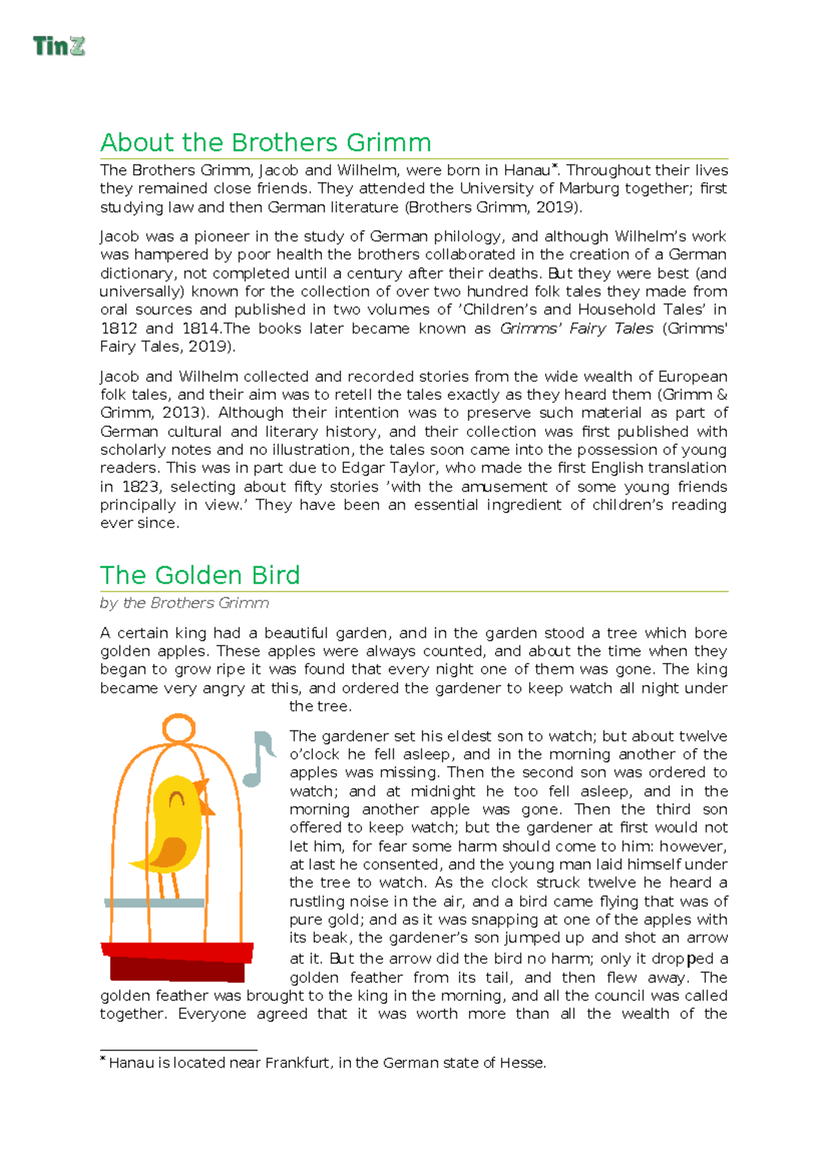 Brothers Grimm Fairy Tales: The Golden Bird Analysis (Day3-1) - Studocu