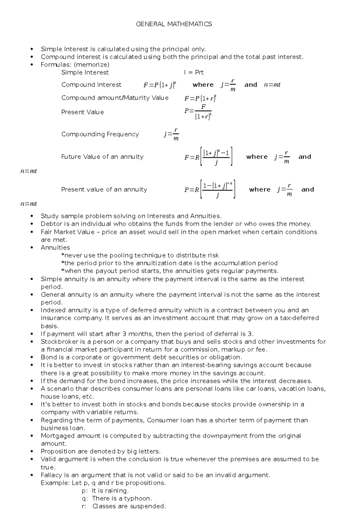 General Mathematics Study Notes: Key Concepts & Formulas - Studocu