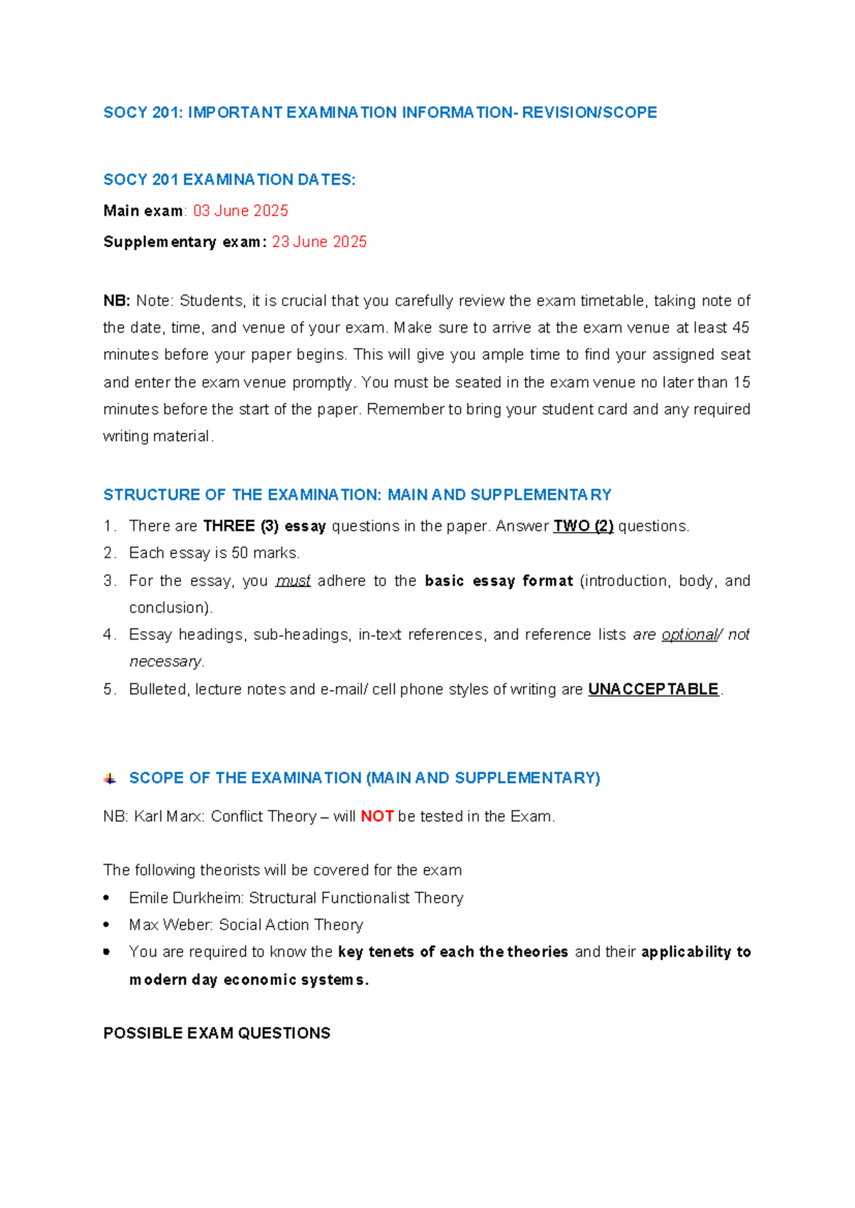 SOCY 201: Final Exam Scope & Important Dates for 2025 - Studocu