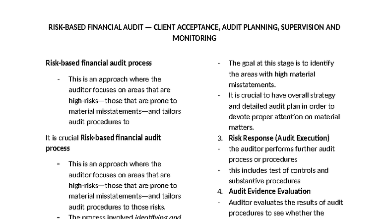 FIN 301: Financial Audit Process - Client Acceptance & Planning Notes ...