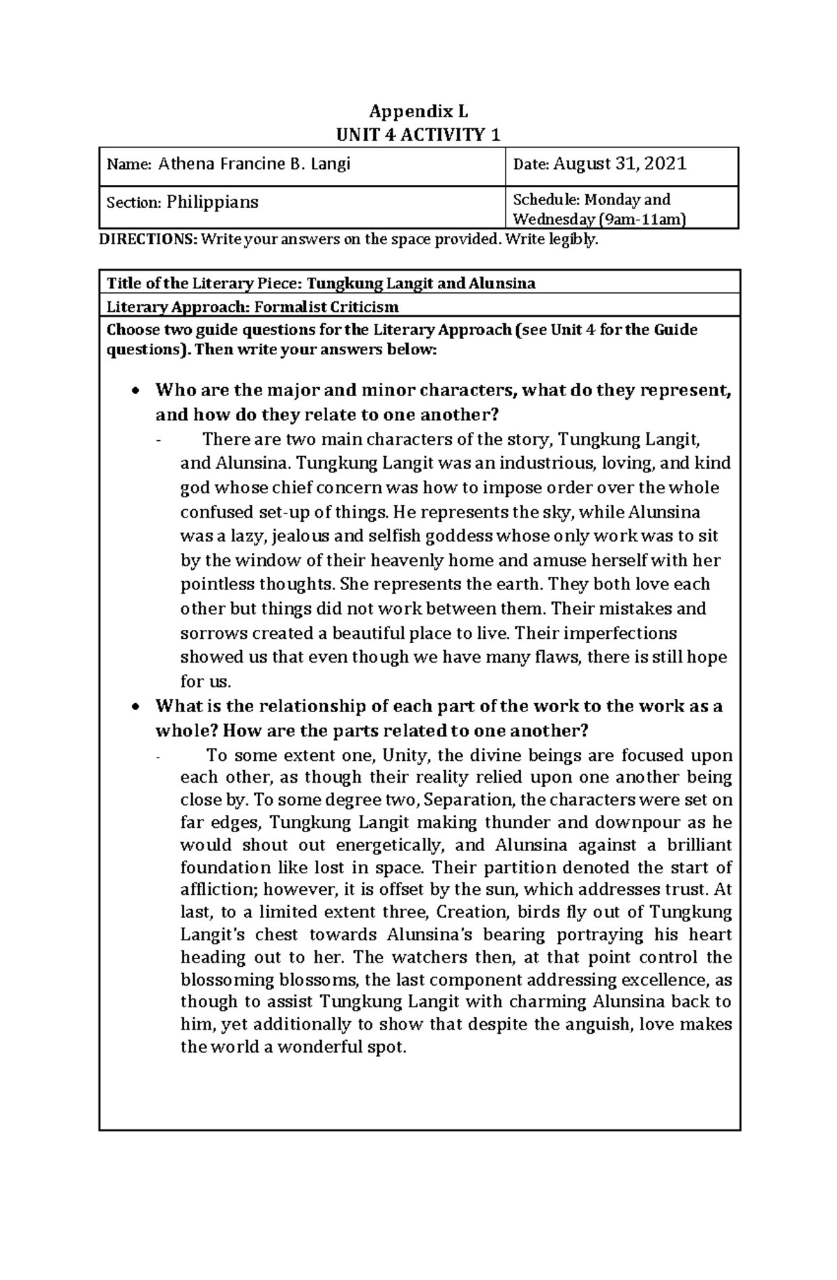 Unit 4 - 21Lit Activity worksheet - Appendix L UNIT 4 ACTIVITY 1 Name ...