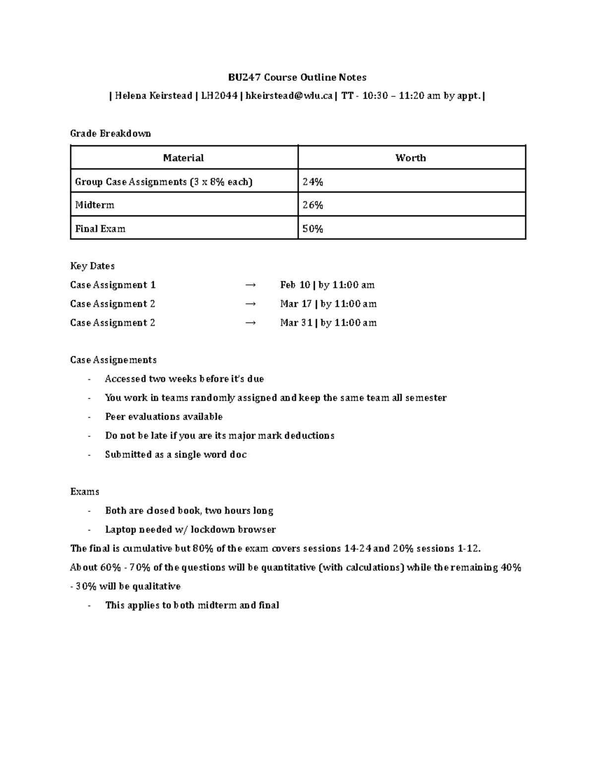 BU247 Course Outline: Key Dates, Assignments & Exam Info - Studocu