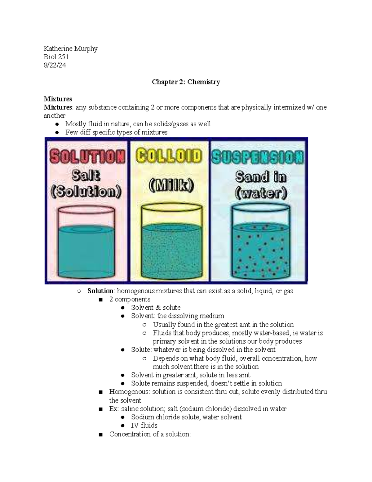 Bio 251 Notes: Chapter 2 - Chemistry of Mixtures and Reactions - Studocu