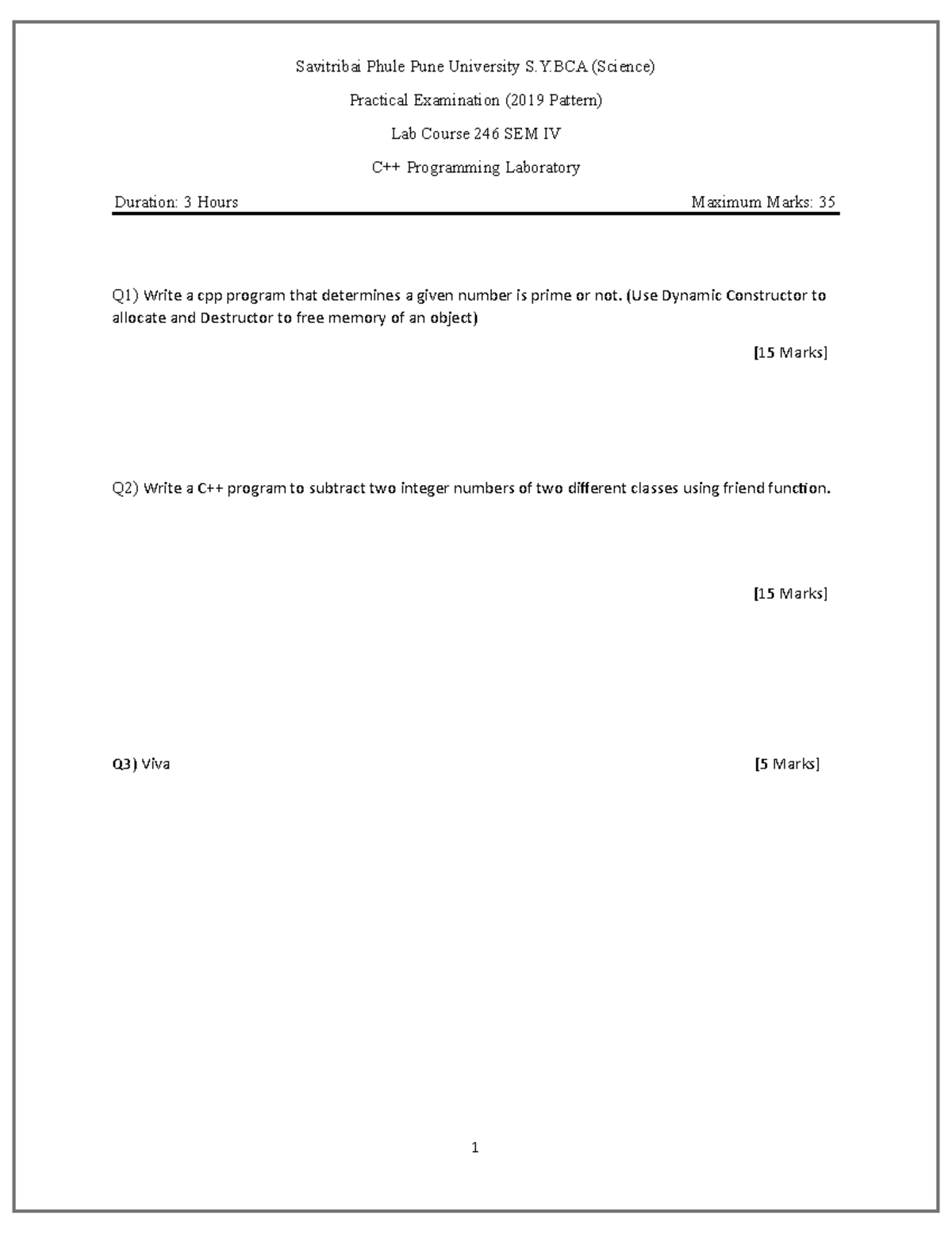 Sybca CPP practical slip - Practical Examination (2019 Pattern) Lab Course 246 SEM IV C++ - Studocu