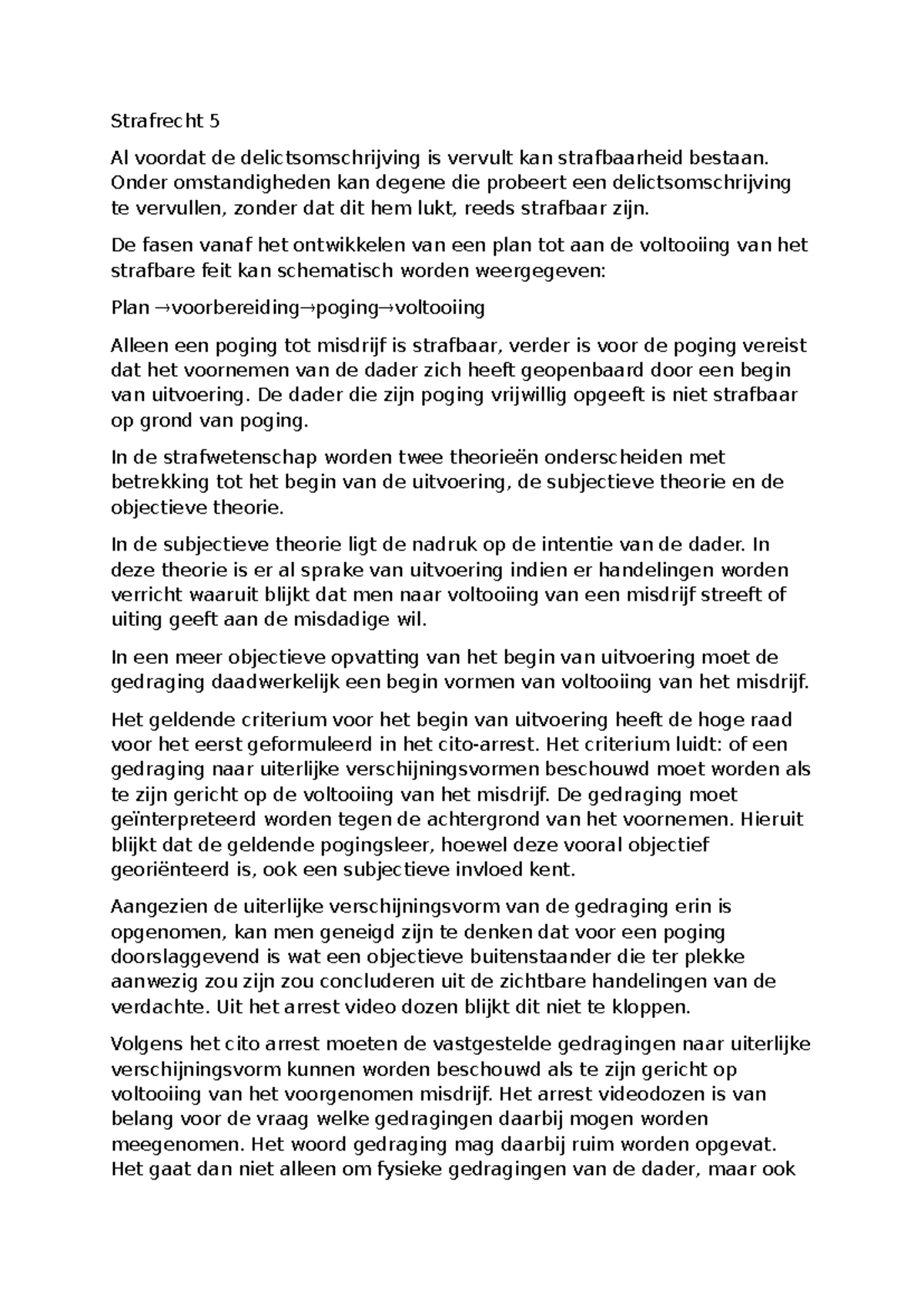 Strafrecht 5: Poging en Voorbereiding van Strafbare Feiten - Studeersnel