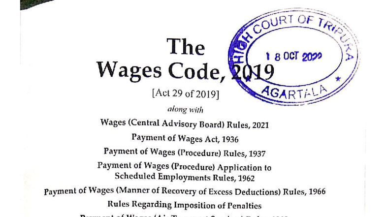 Code on Wages, 2019 - The GRIGHT COURT 8 OCT OF 2020 TRIPURA Wages Code, 2019 29 of AGARTALA ...