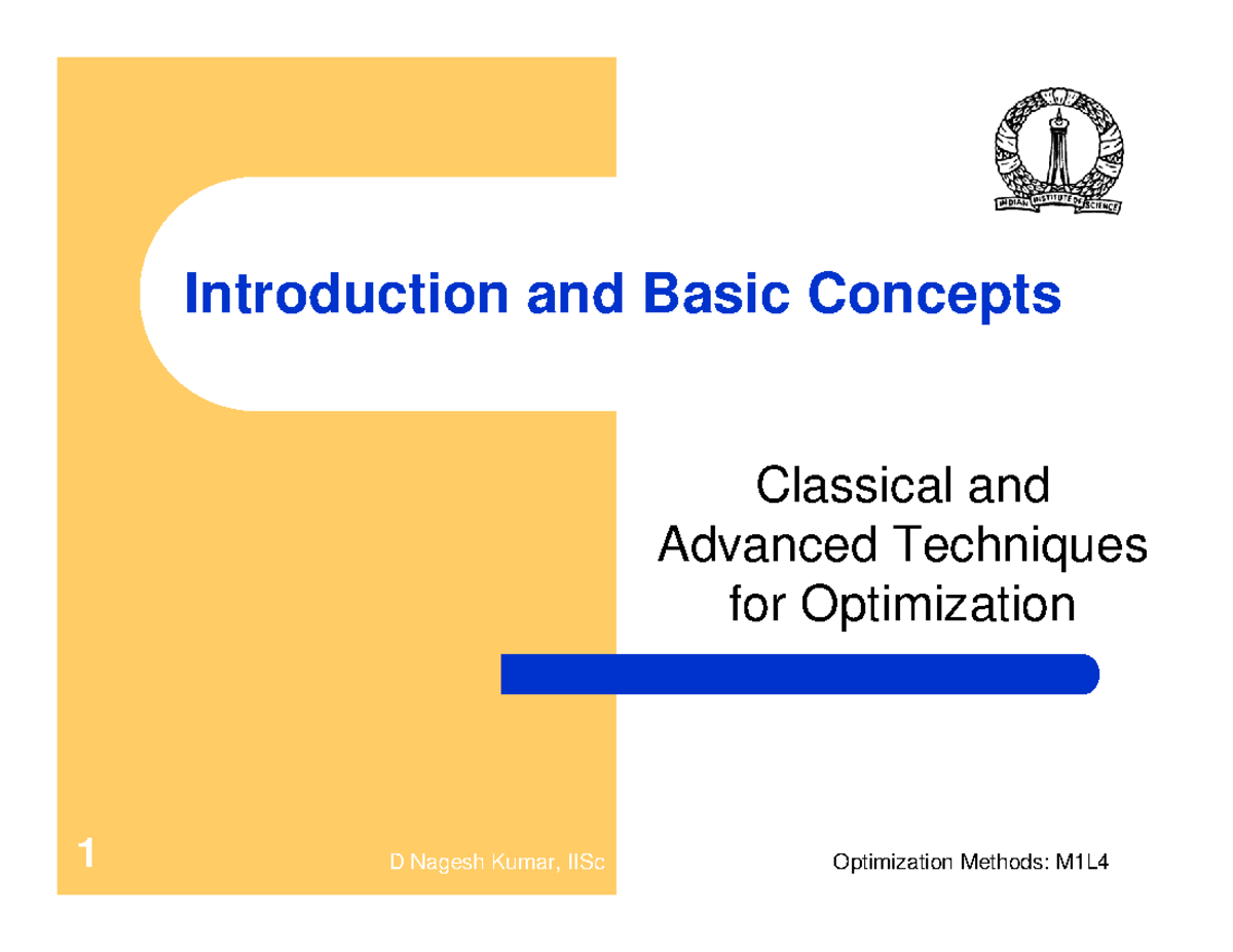 Optimization Methods: M1L - Classical and Numerical Techniques - Studocu