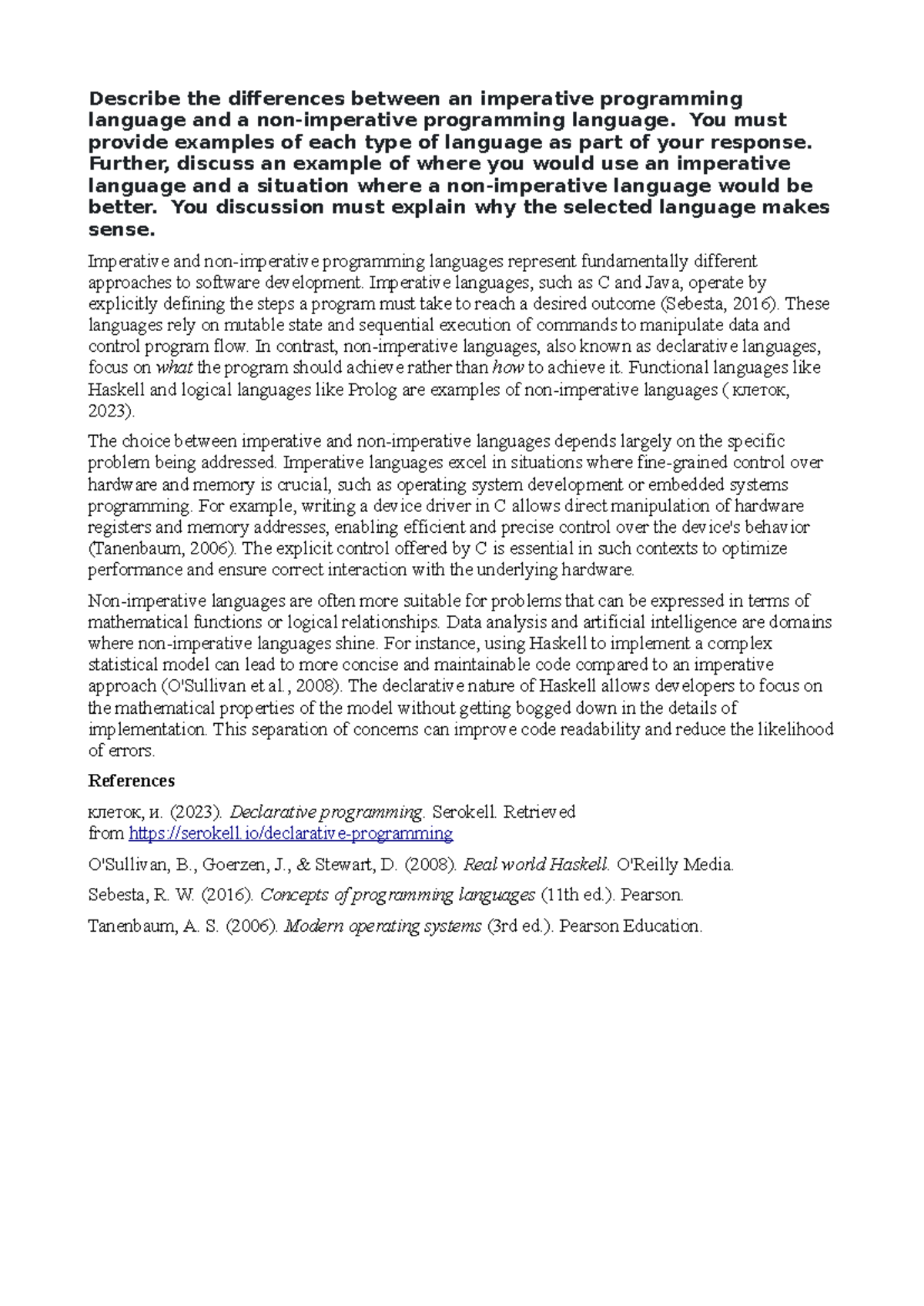 CS 4402 Discussion: Imperative vs. Declarative Programming Languages ...