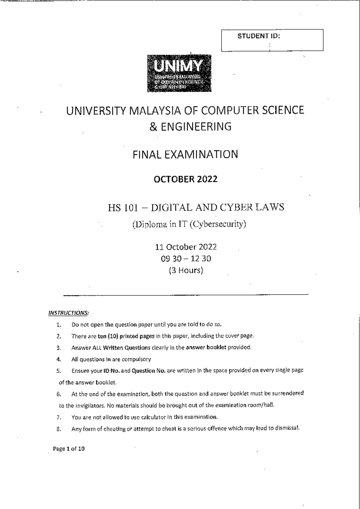 HS101 - Overview of Digital and Cyber Law Principles - Studocu