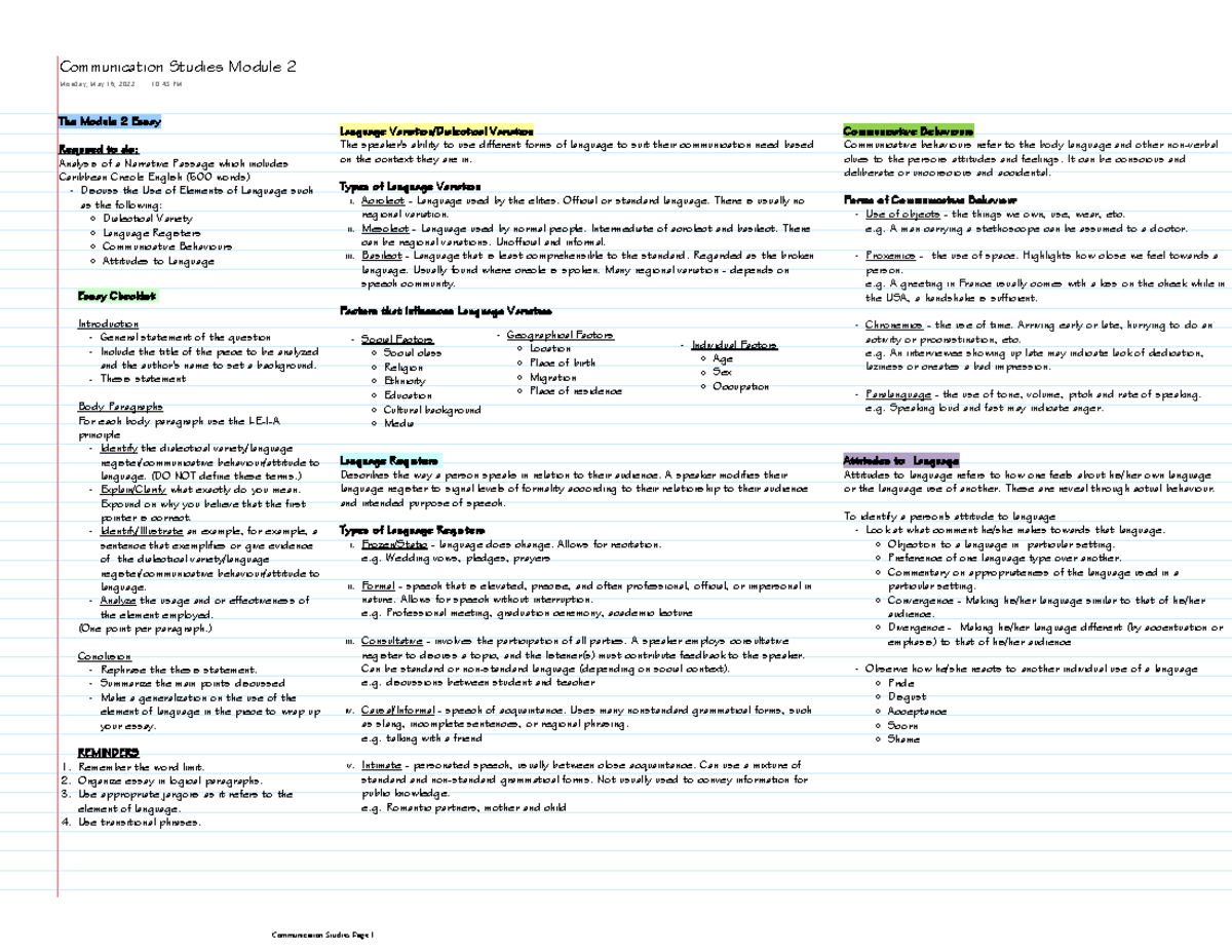 Communication Studies Module 2: Analyzing Language Elements in ...