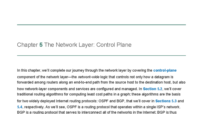 Chapter 5: The Network Layer Control Plane - Lecture Notes - Studocu