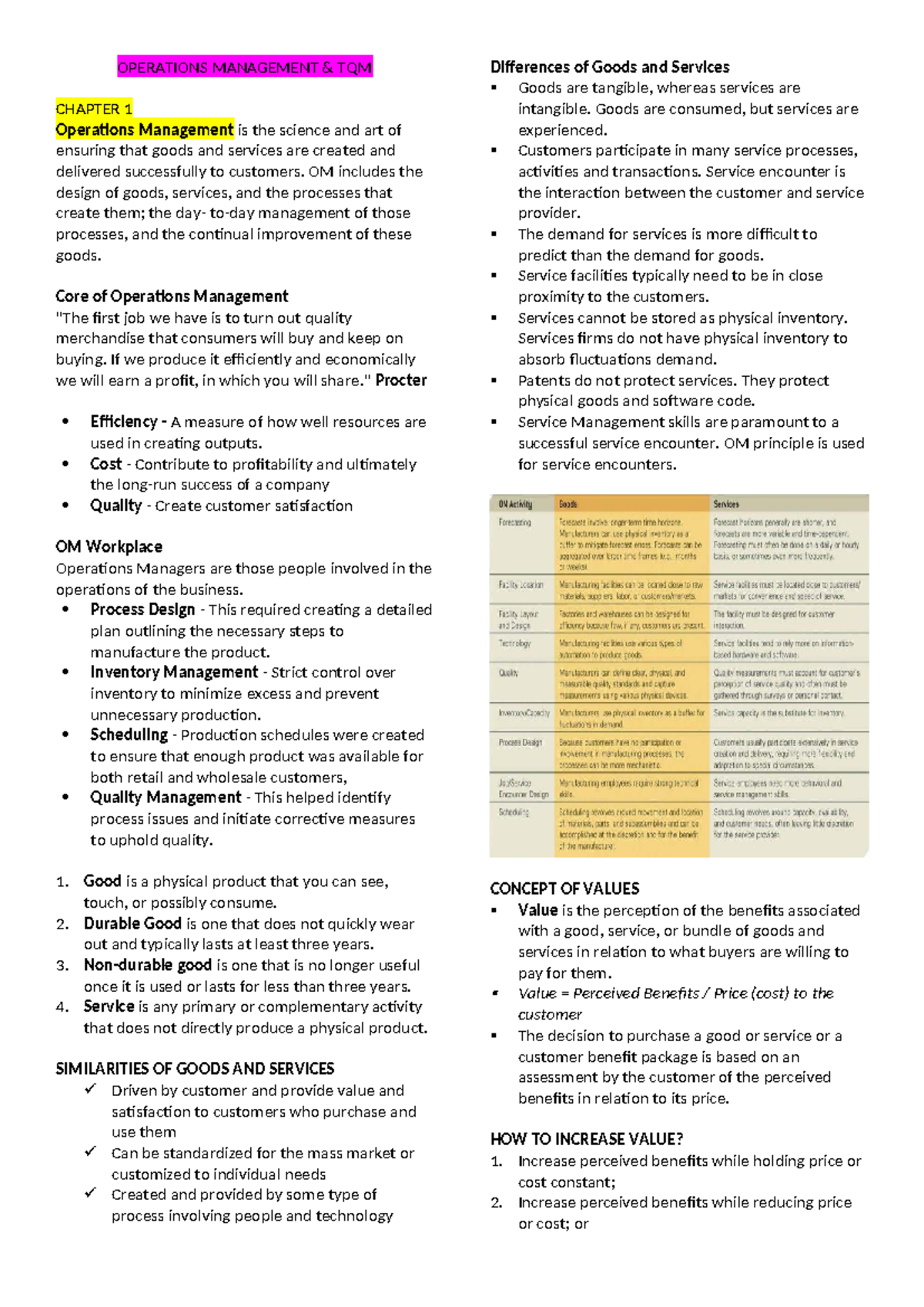 OM TQM Chapter 1: Understanding Operations Management Principles - Studocu