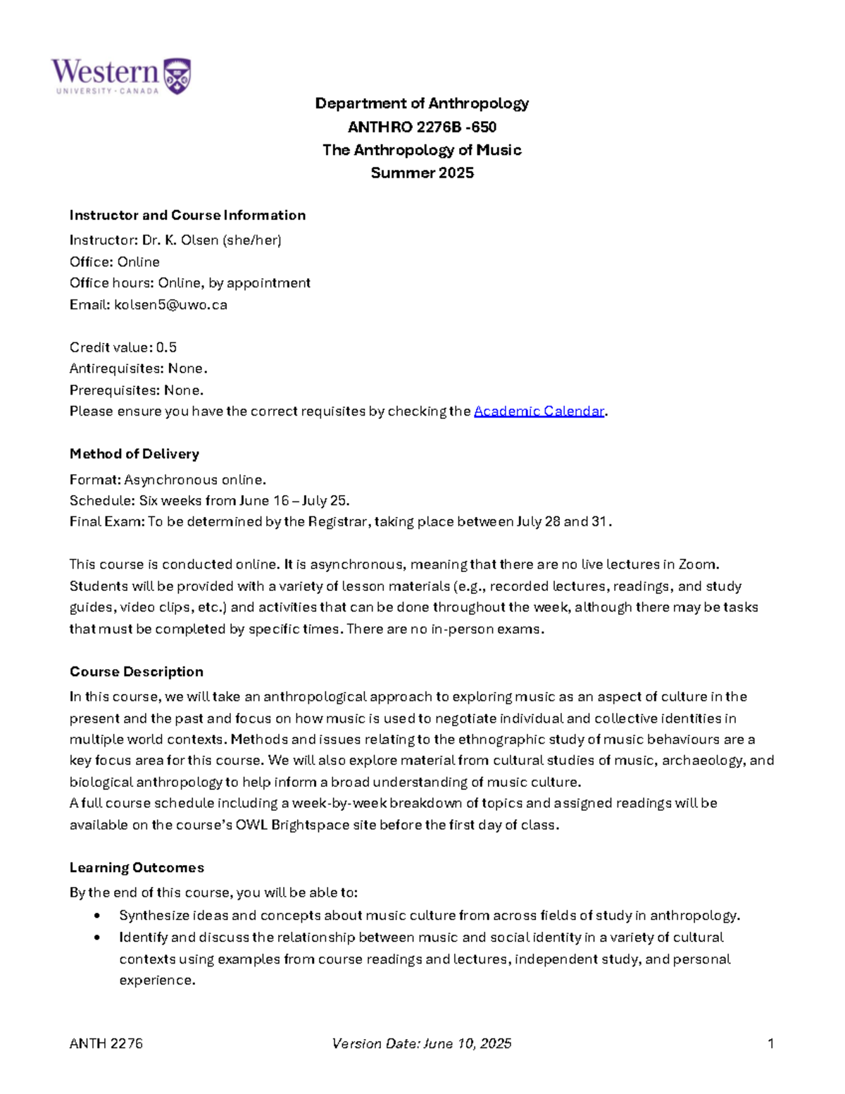 ANTHRO 2276B Course Outline: The Anthropology of Music (Summer 2025 ...